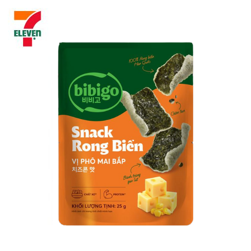 Snack Rong Biển Bibigo Phô Mai Bắp 25g CJ Bibigo | Giao gấp từ 7-Eleven gần nhất (24 trên 7)